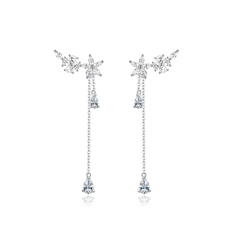 Ear Cuff Flores Prata 925