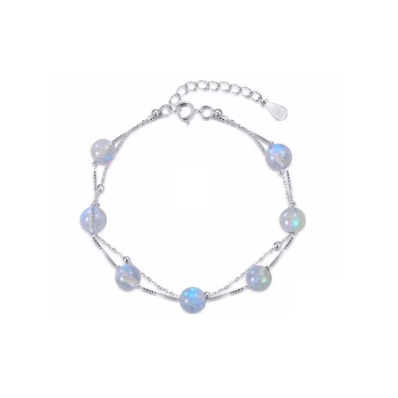 Ideal Joias Prata 925 - Pulseira Pedra da Lua Dupla